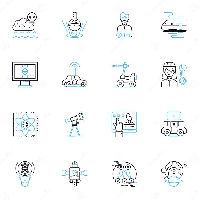 Machine Learning Technology Linear Icons Set. Algorithms, Predictions ...