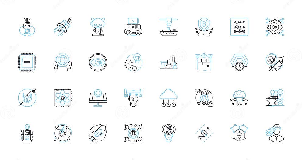Machine Learning Technology Linear Icons Set. Algorithms, Predictions ...