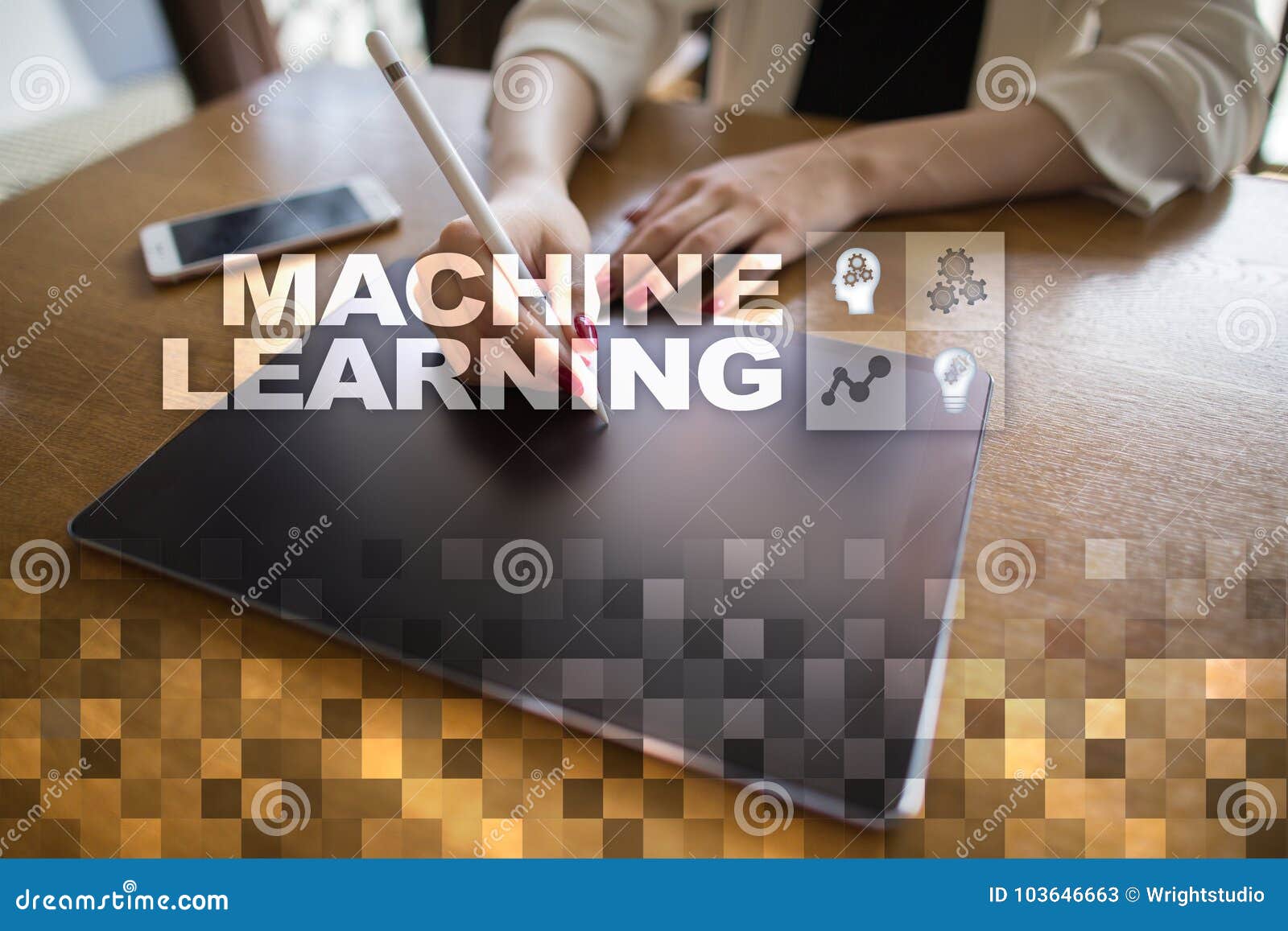 Machine Learning. Text and Icons on Virtual Screen. Business ...