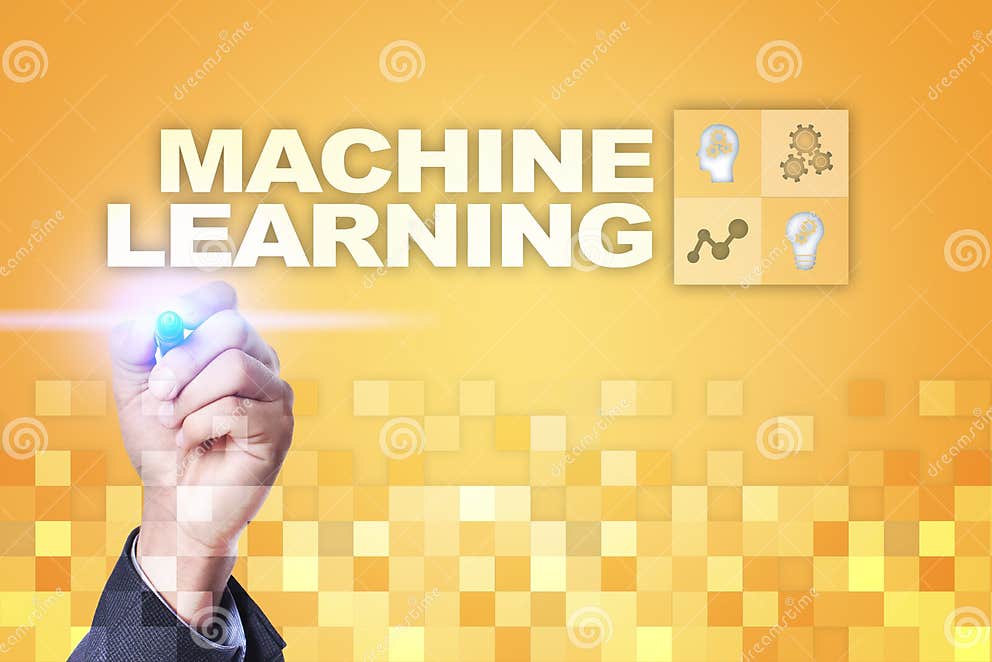 Machine Learning. Text and Icons on Virtual Screen. Business ...