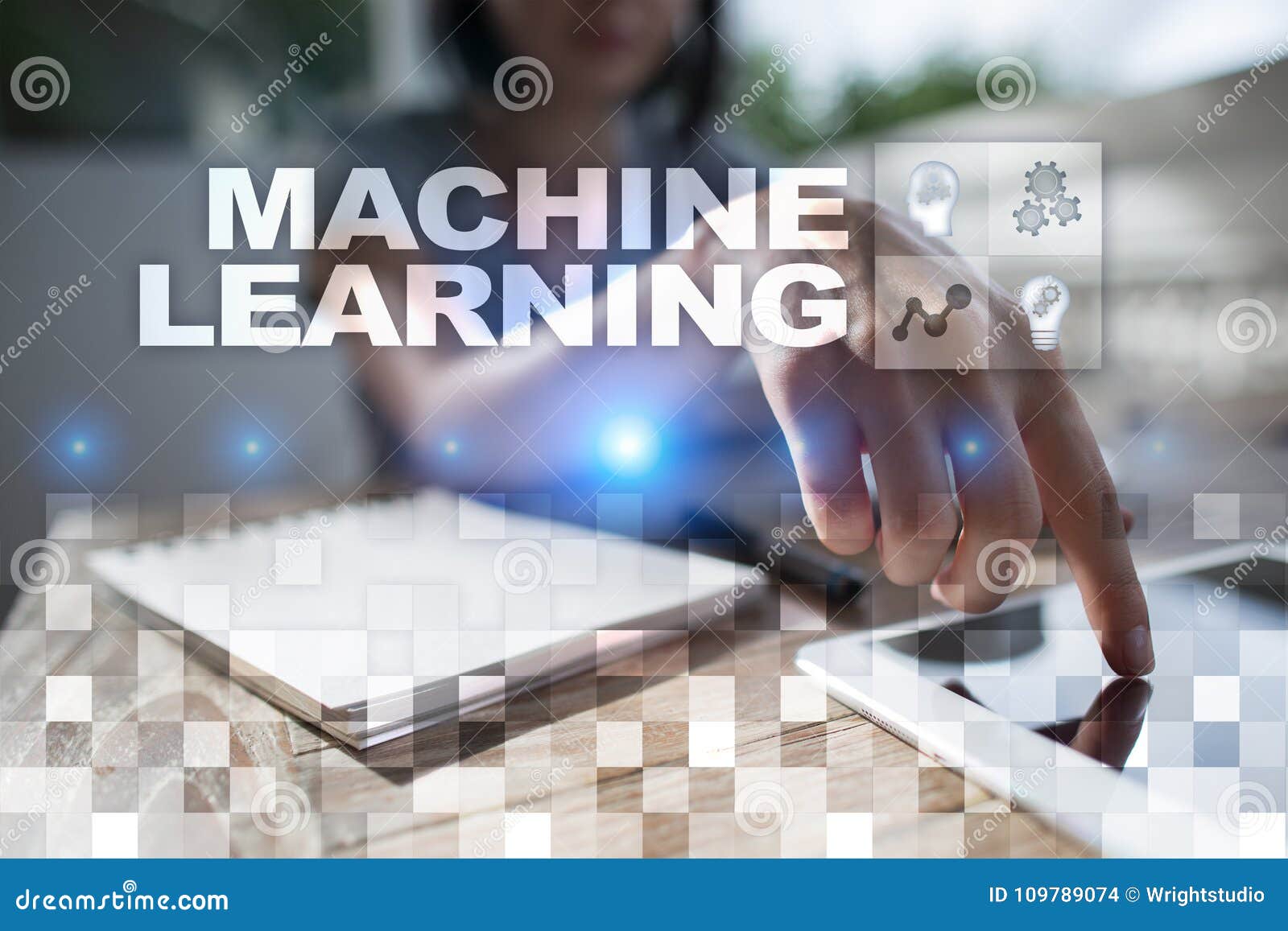 Machine Learning. Text and Icons on Virtual Screen. Business, Internet ...