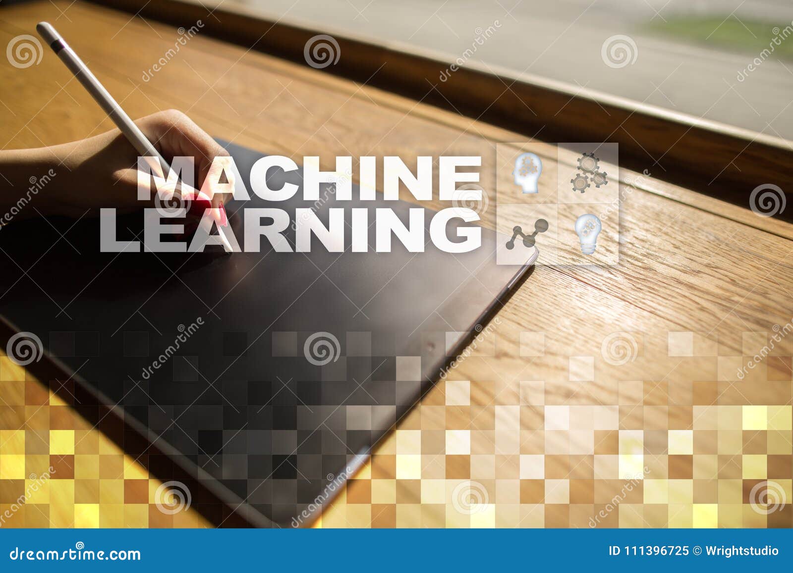 Machine Learning. Text and Icons on Virtual Screen. Business, Internet ...