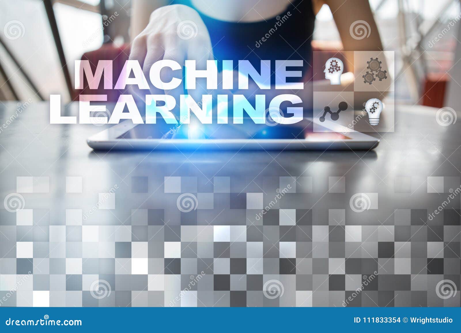 Machine Learning. Text and Icons on Virtual Screen. Business, Internet ...