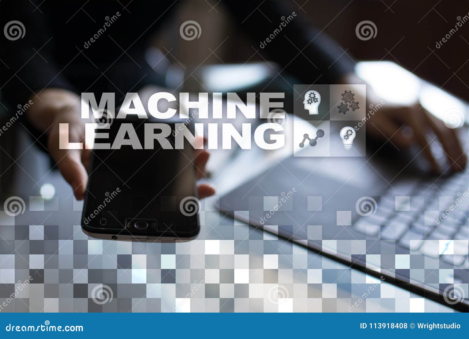 Machine Learning. Text and Icons on Virtual Screen. Business, Internet ...