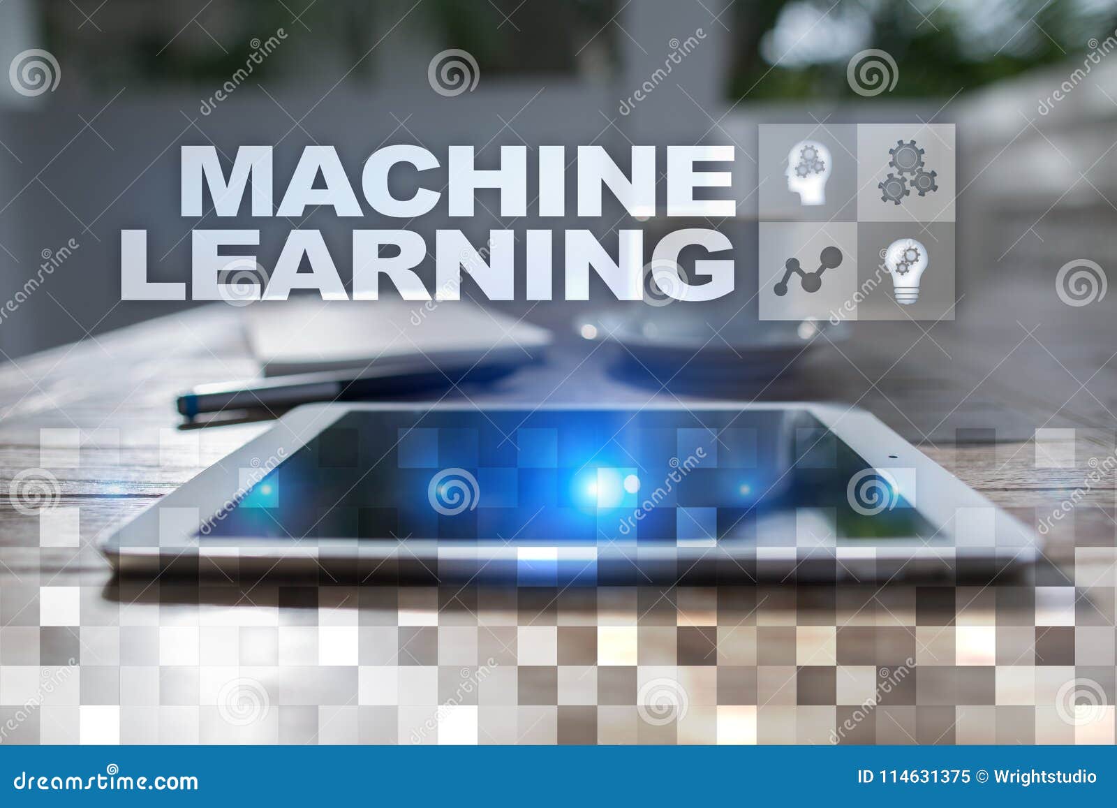 Machine Learning. Text and Icons on Virtual Screen. Business, Internet ...