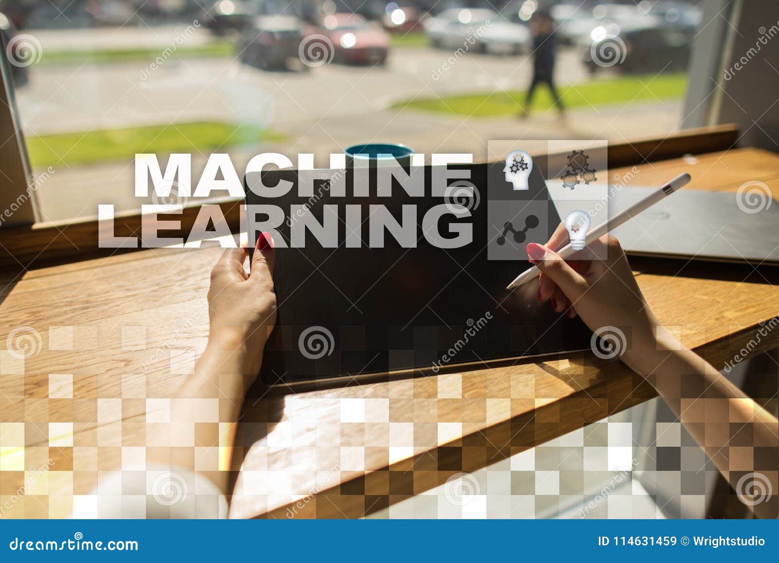 Machine Learning. Text and Icons on Virtual Screen. Business, Internet ...