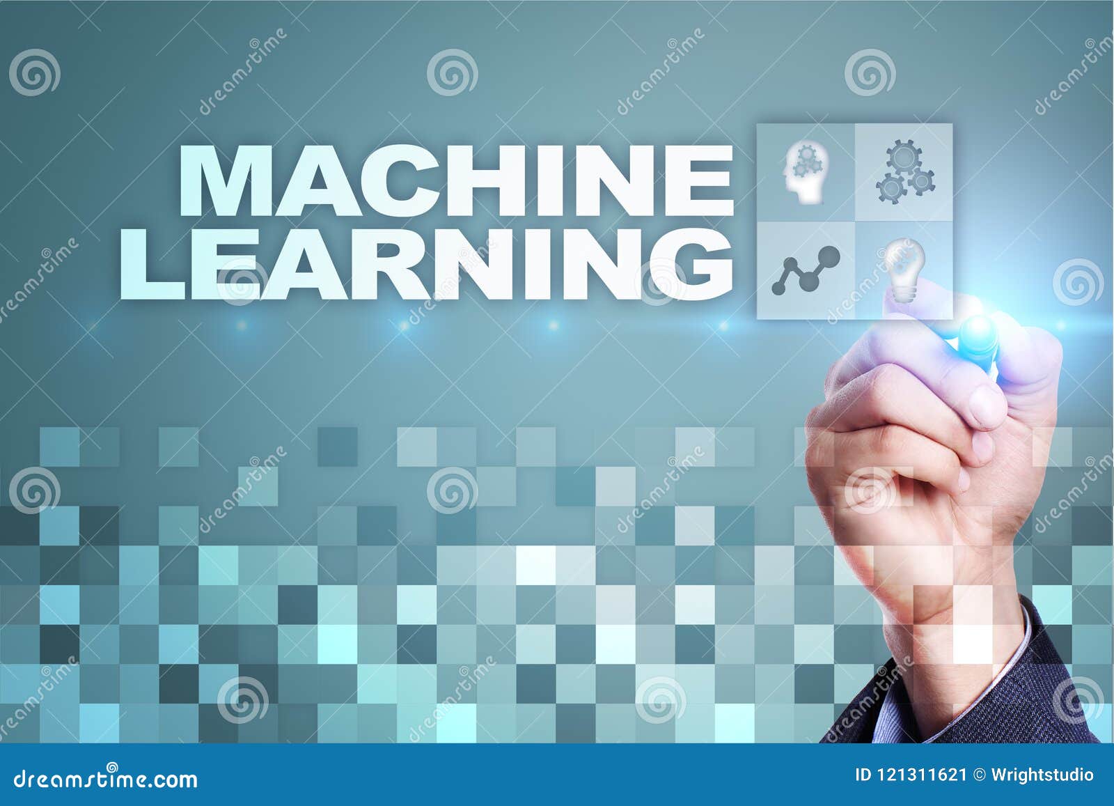 Machine Learning. Text and Icons on Virtual Screen. Business, Internet ...