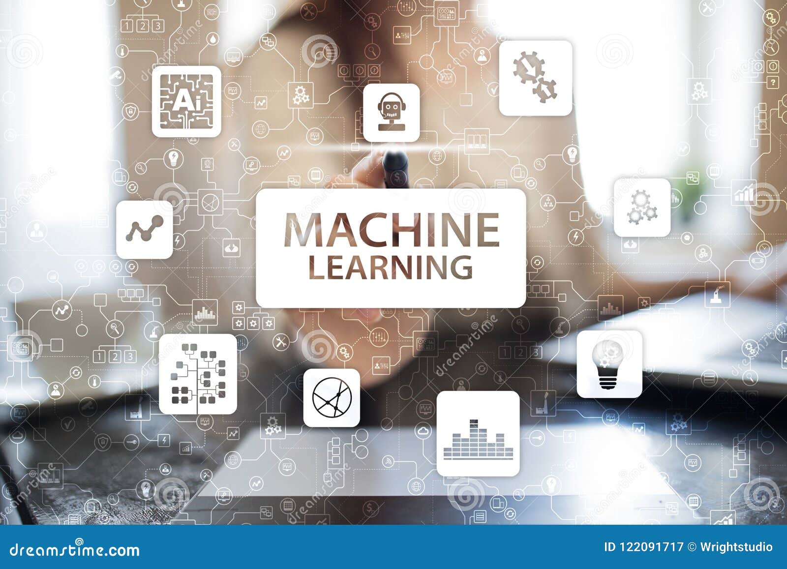 Machine Learning. Text and Icons on Virtual Screen. Business, Internet ...