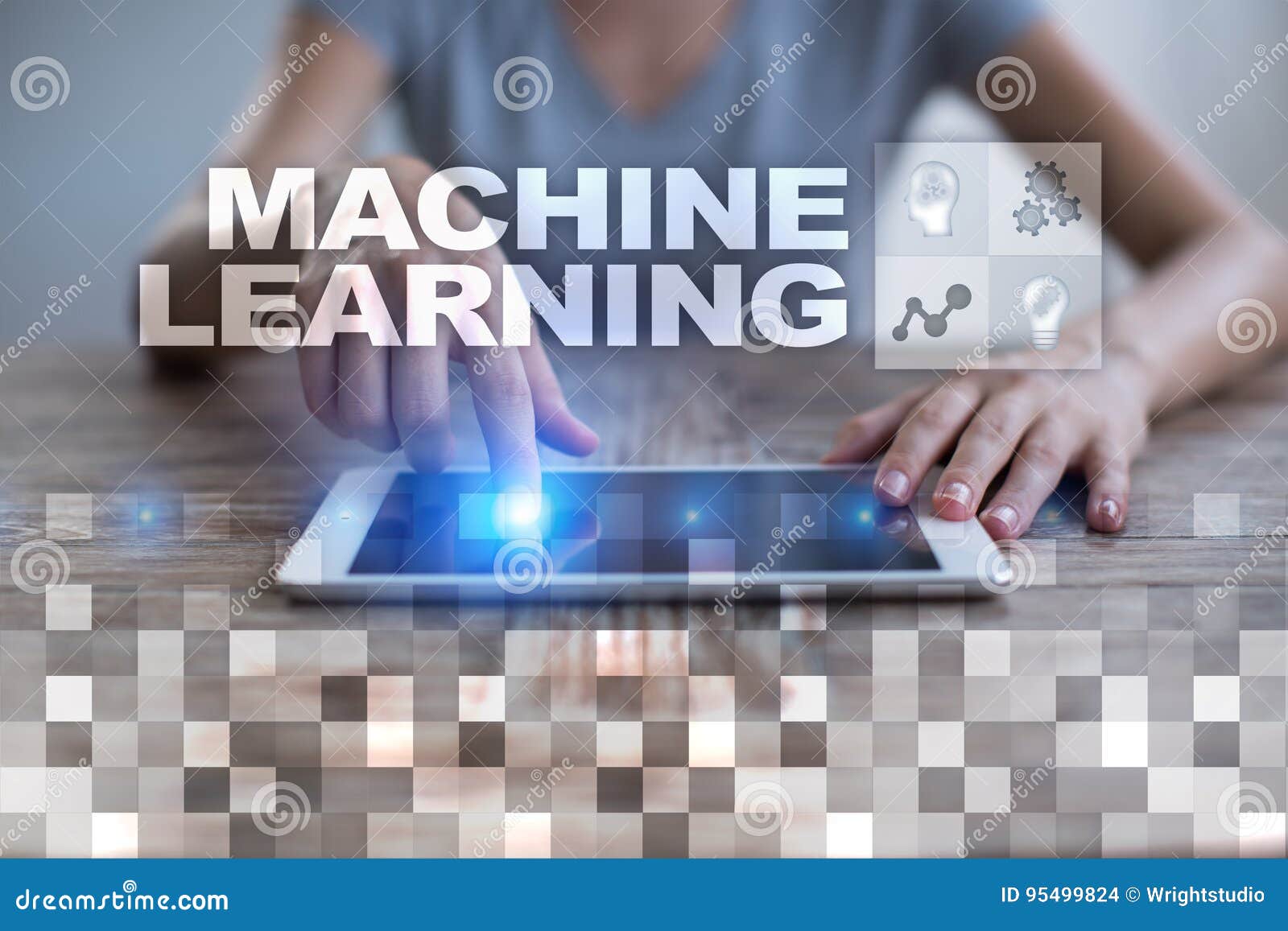 Machine Learning. Text and Icons on Virtual Screen. Business ...