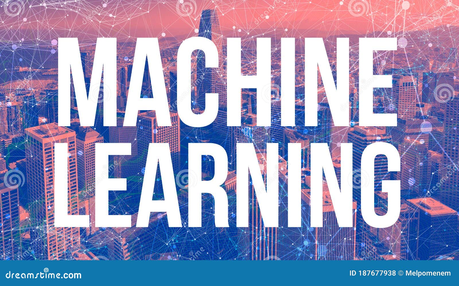 Machine Learning Theme with Abstract Network Patterns and Skyscrapers ...