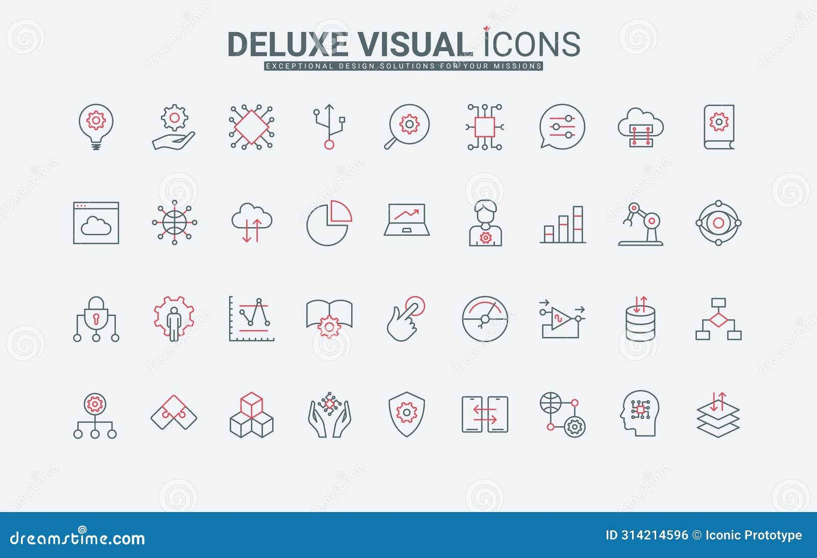 Machine Learning Thin Black and Red Line Icons Set, Automation Process ...