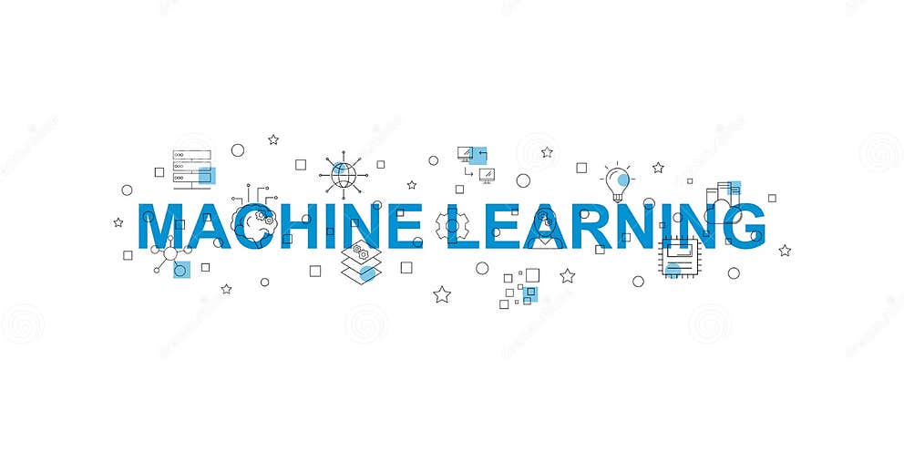 Machine Learning Vector Banner. Word with Line Icon Stock Vector ...