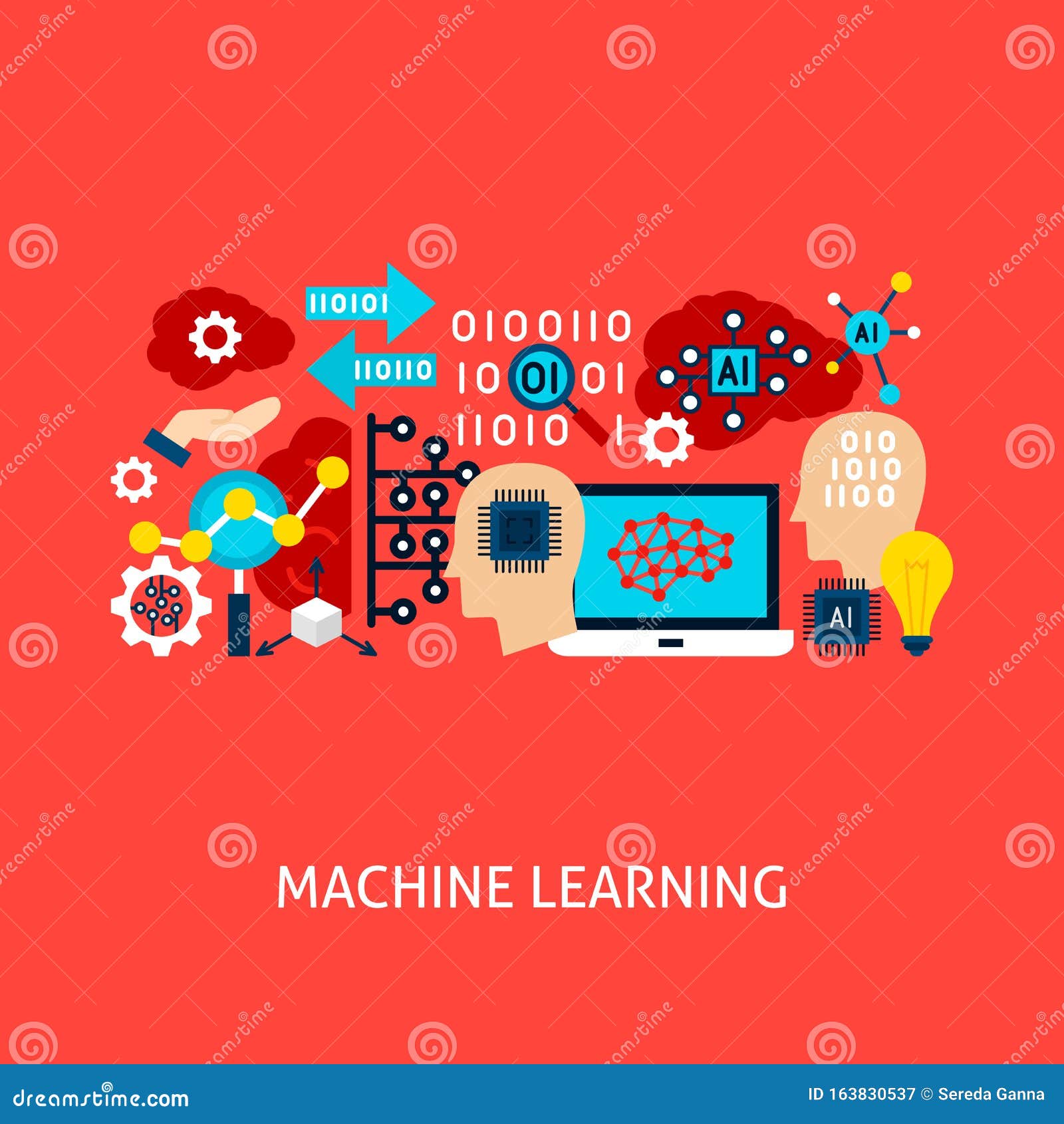 Machine Learning Vector Concept Stock Vector - Illustration of brain ...