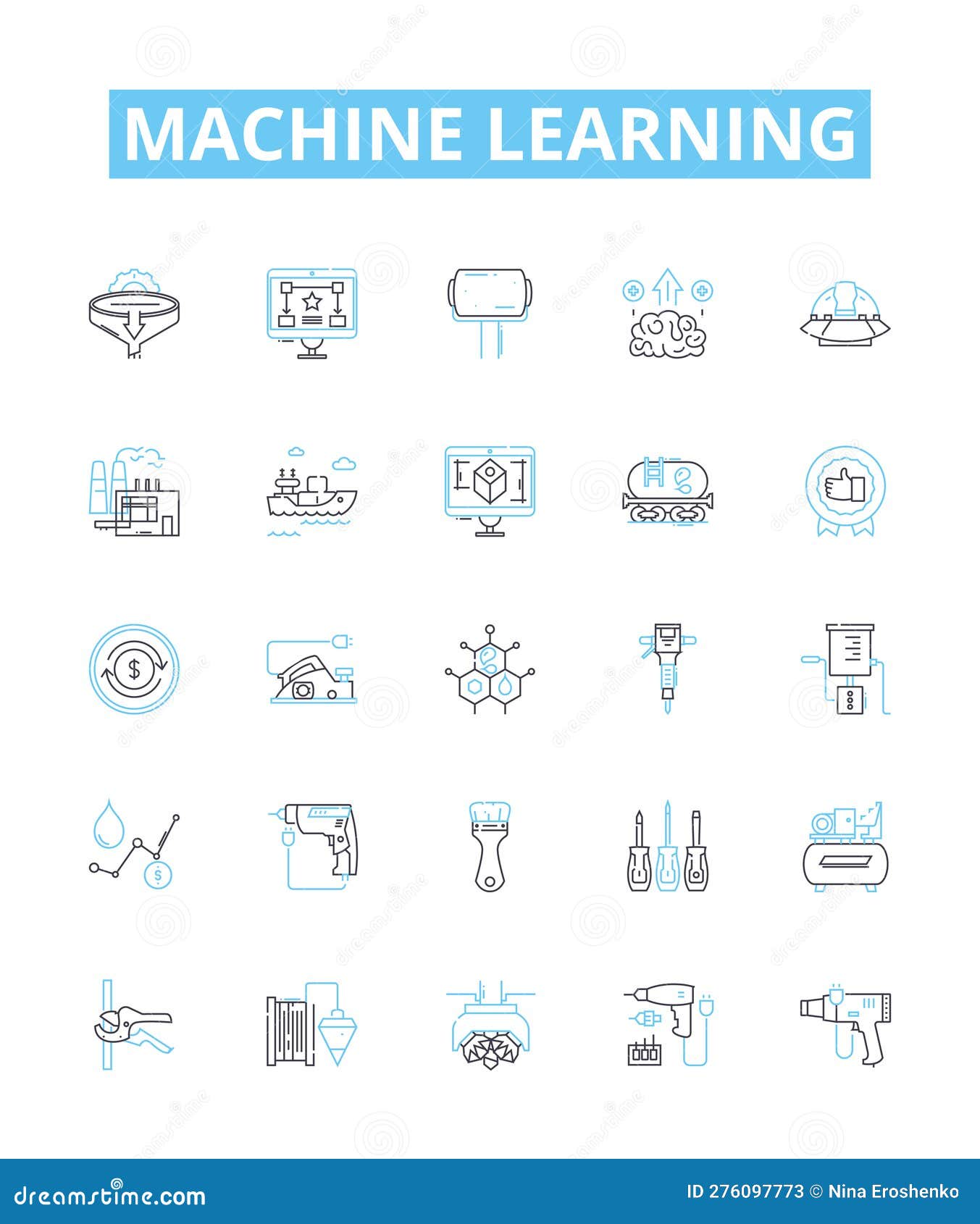 Machine Learning Vector Line Icons Set. Machine, Learning, Artificial, Intelligence, Algorithm ...