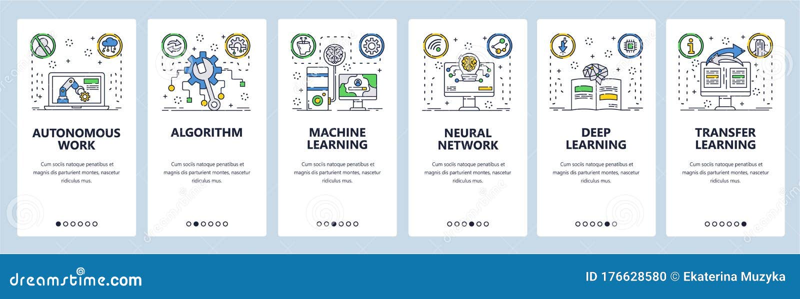 Machine Learning Website and Mobile App Onboarding Screens Vector ...