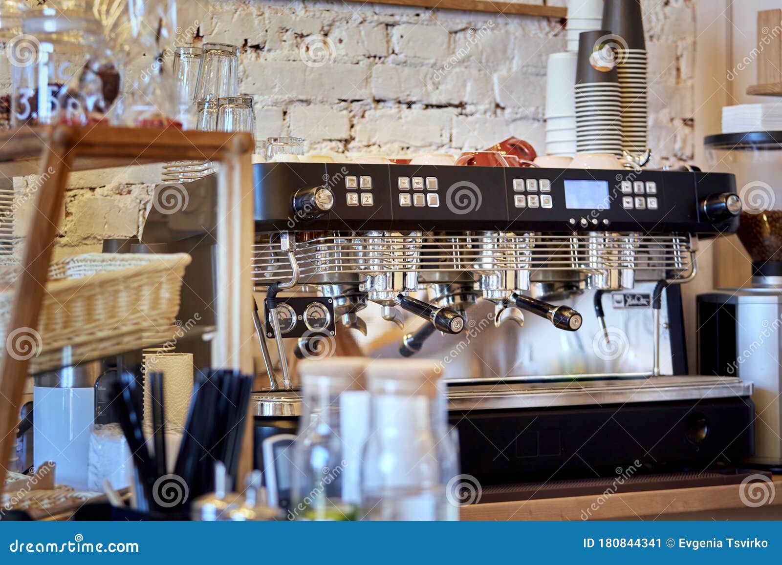 Large Professional Coffee Machine in a Cafe. Stock Image - Image of ...