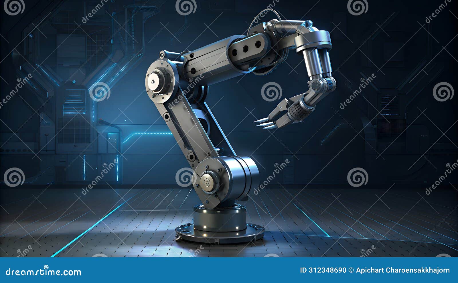 Machine Muse, a Powerful Robotic Arm in the Shadows Stock Illustration ...