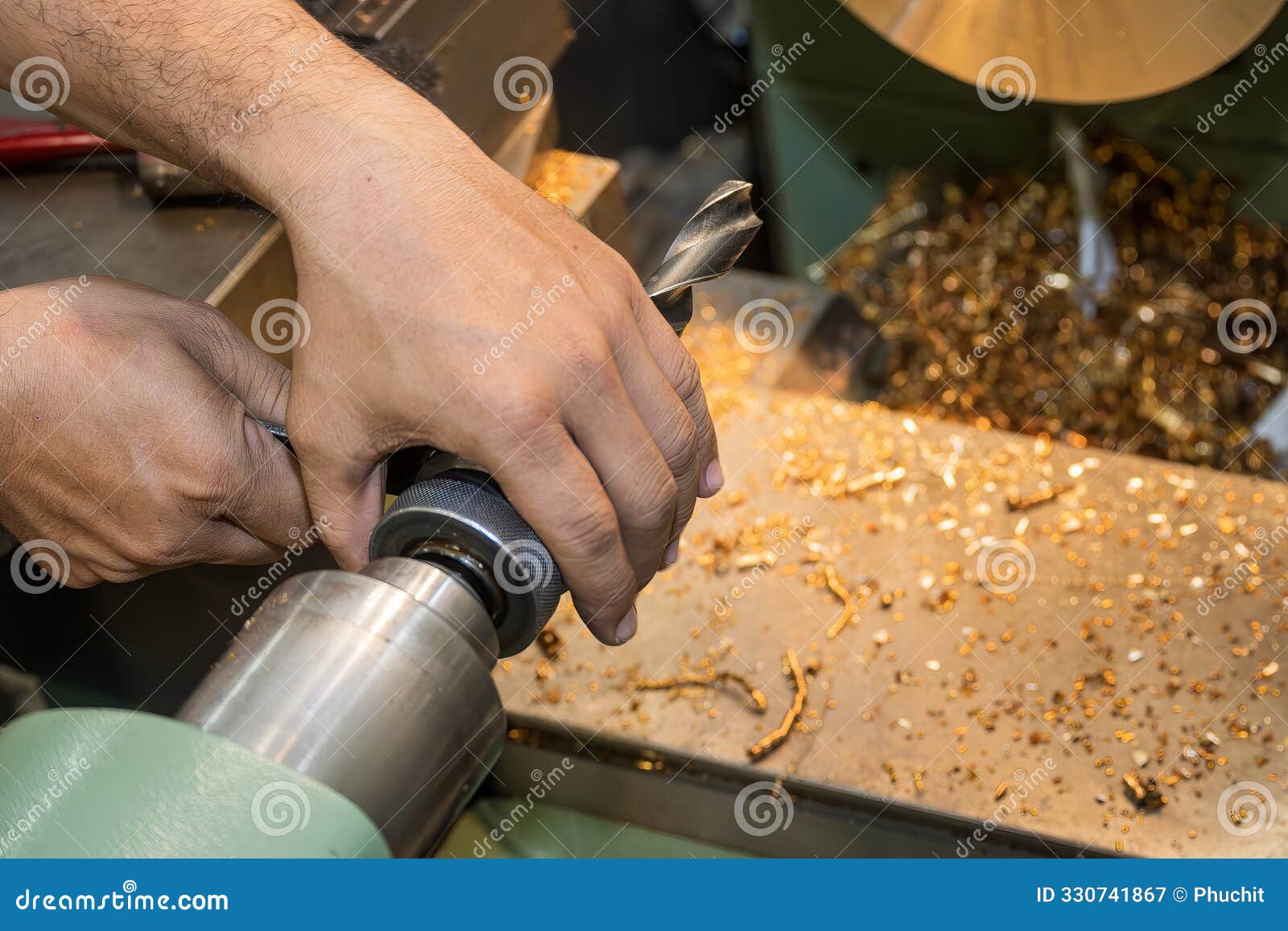 The Machine Operator Set Up the Drill Tool on Lathe Machine Stock Image ...