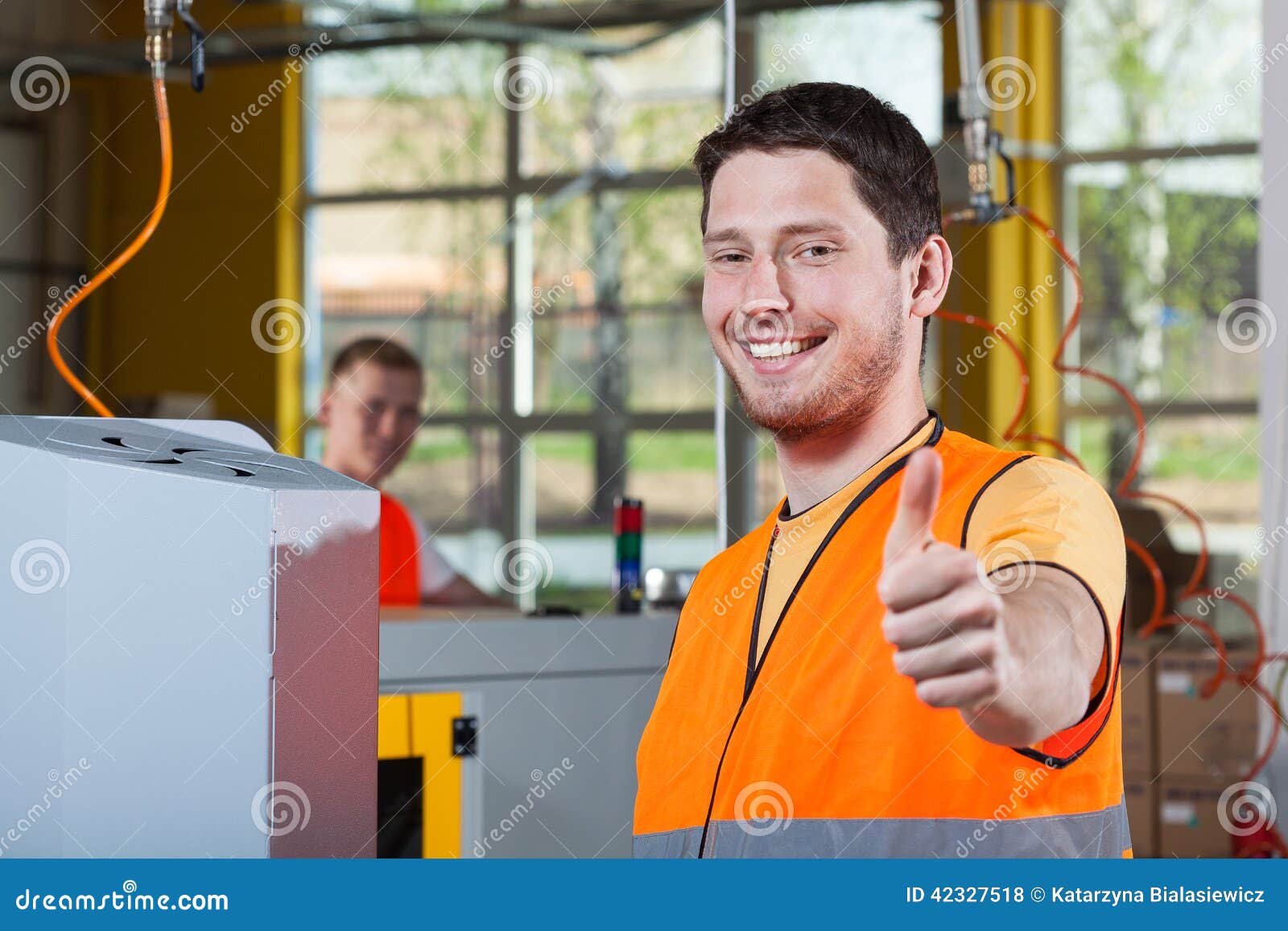Machine Operator Showing Thumbs Up Sign Stock Photo - Image of employee ...
