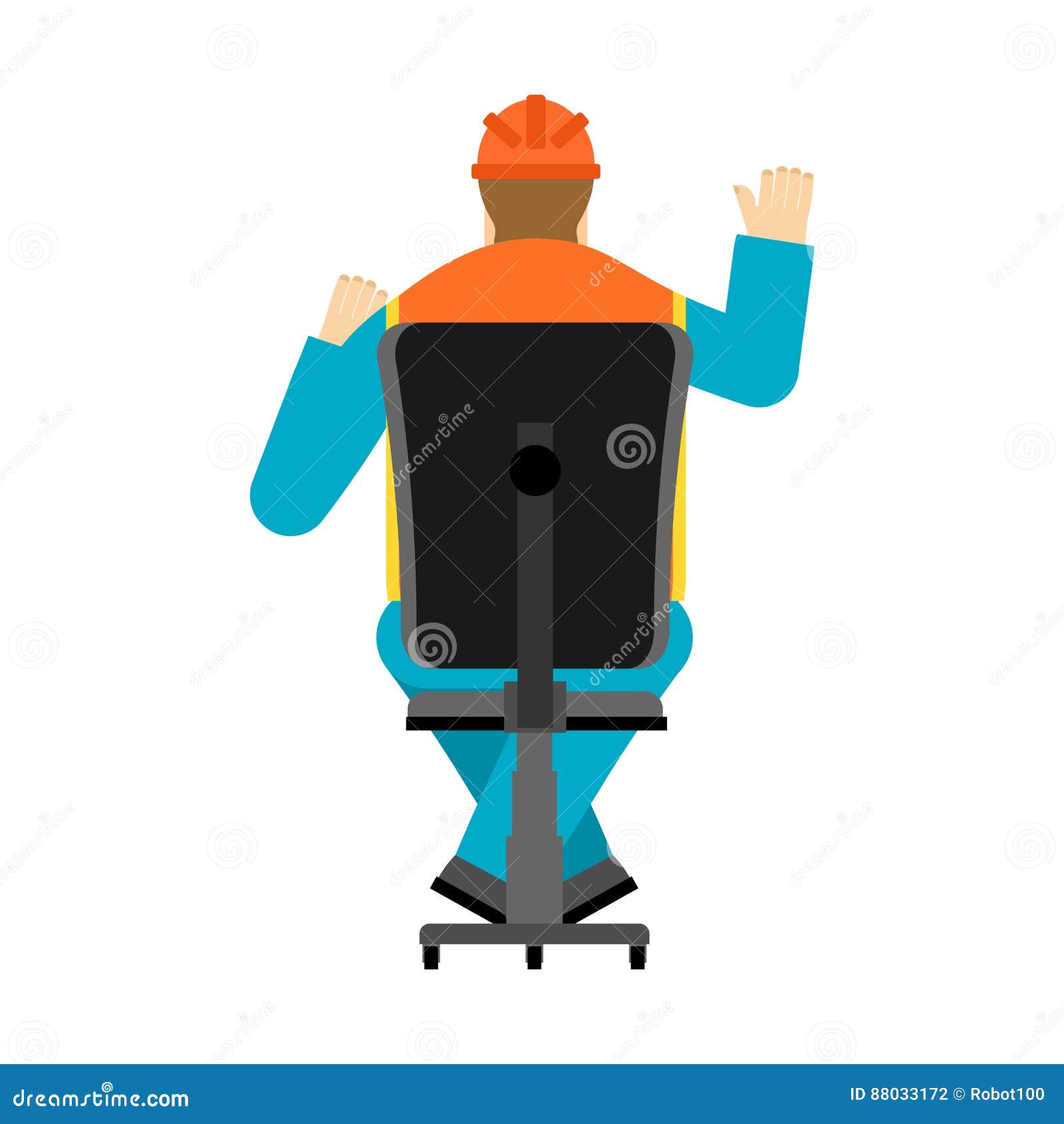 Machine Operator Sits on Chair. Worker in Helmet Earning Workshop Stock ...