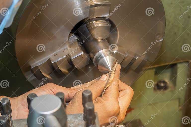 The Machine Operator Working the Lathe Machine Stock Photo - Image of ...