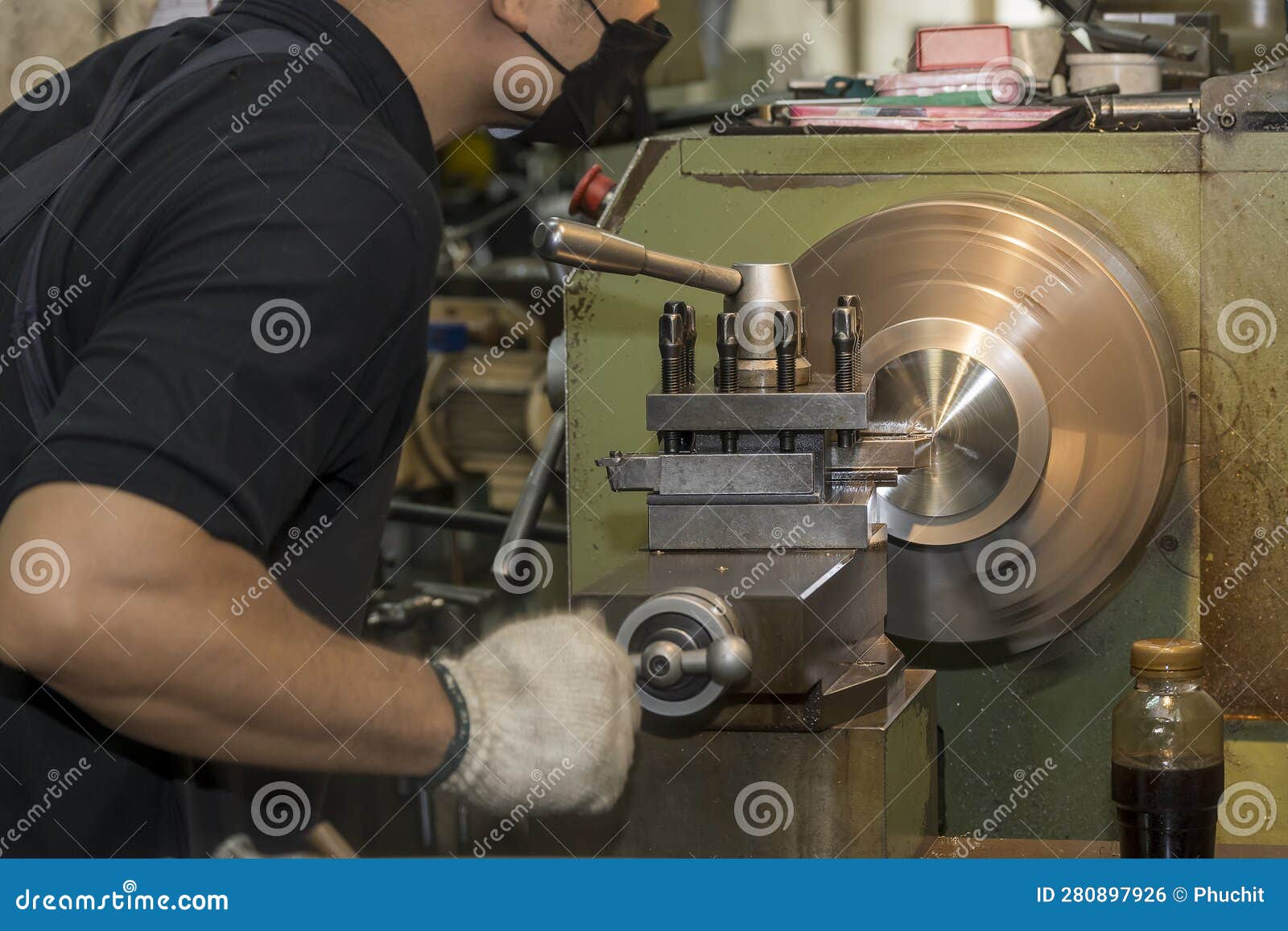 The Machine Operator Working with Lathe Machine Stock Photo - Image of ...