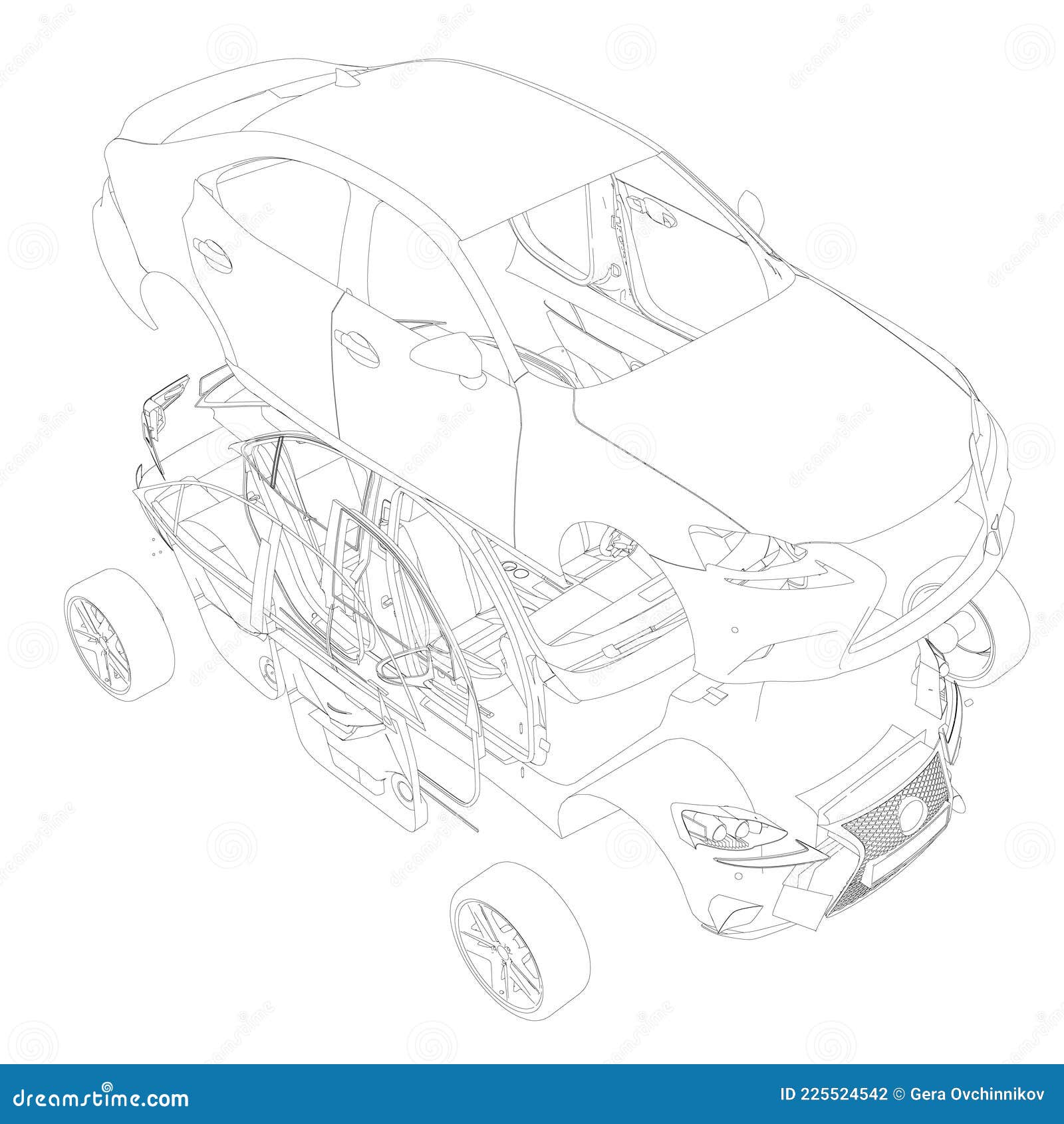 Machine Outline Disassembled into Parts Isolated on White Background ...