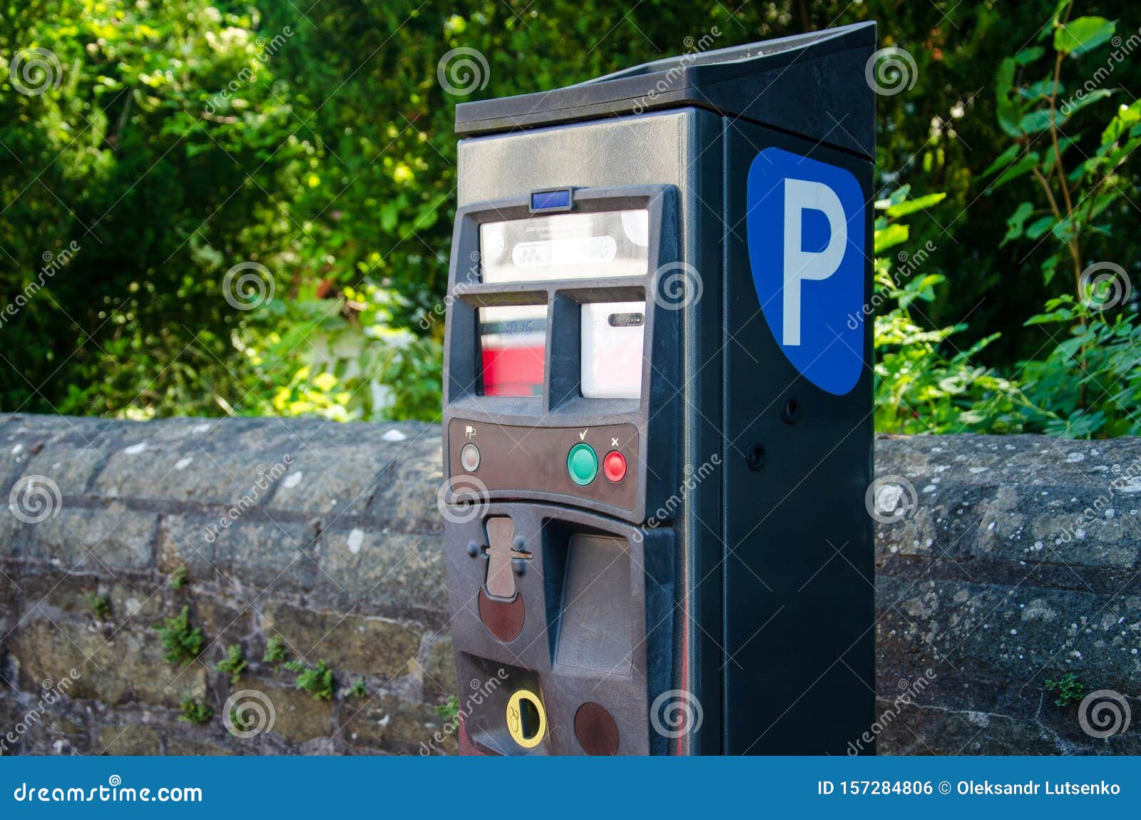 Machine Parking on a City Street Stock Photo - Image of sign, parking ...