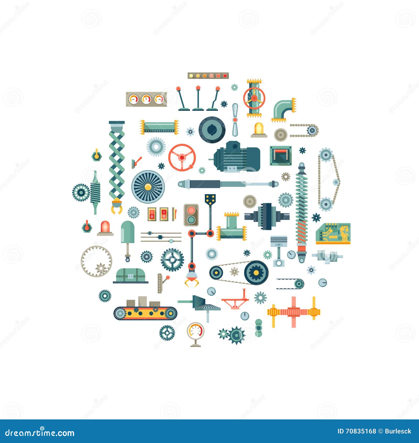 Machine Parts Flat Vector Icons in Circle Composition Stock Vector ...