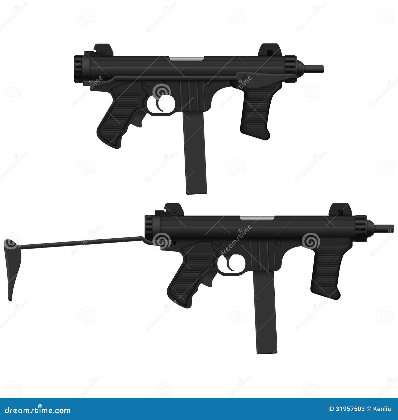 Machine Pistol And Revolver. Vector Illustration | CartoonDealer.com ...