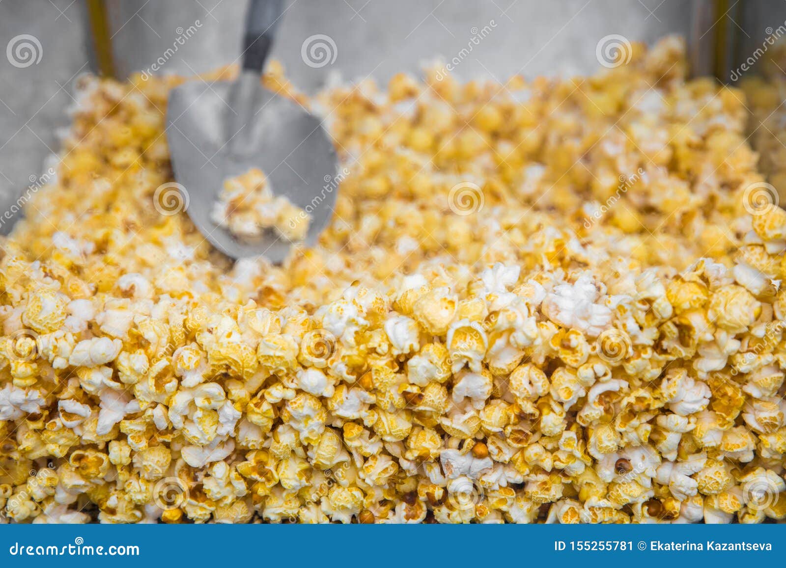 Machine with Popcorn with a Spoon Inside Close-up Stock Image - Image ...