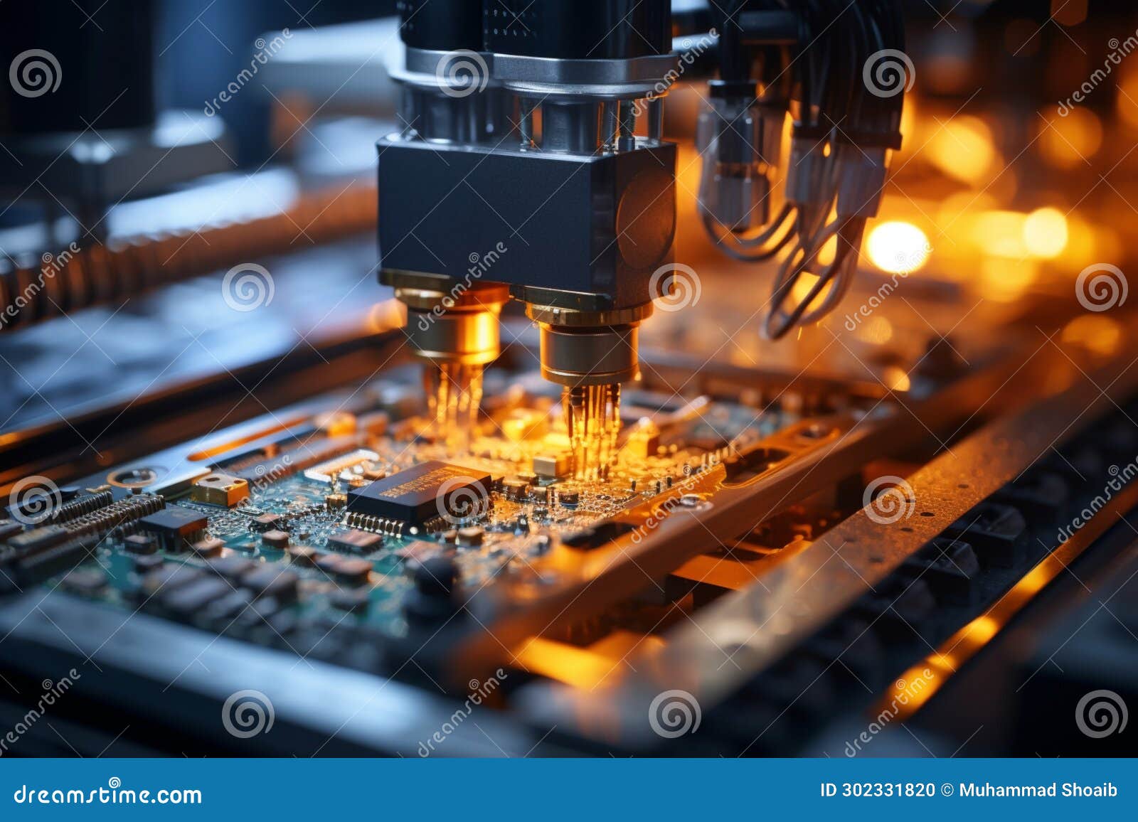 Machine Precision Microelectronics Chip Factory Workspace with Robots ...