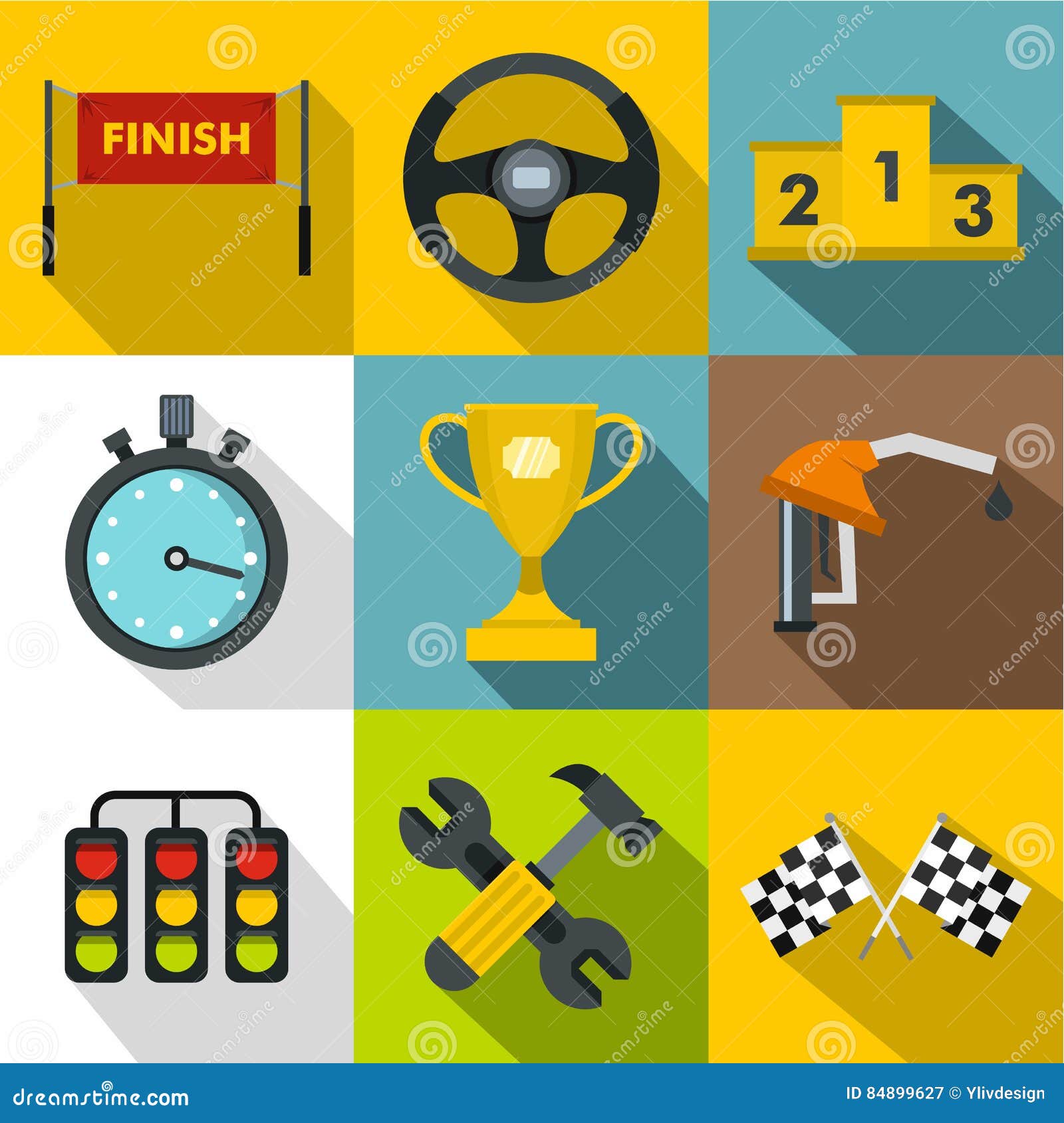 Machine Race Icons Set, Flat Style Stock Vector - Illustration of speed ...