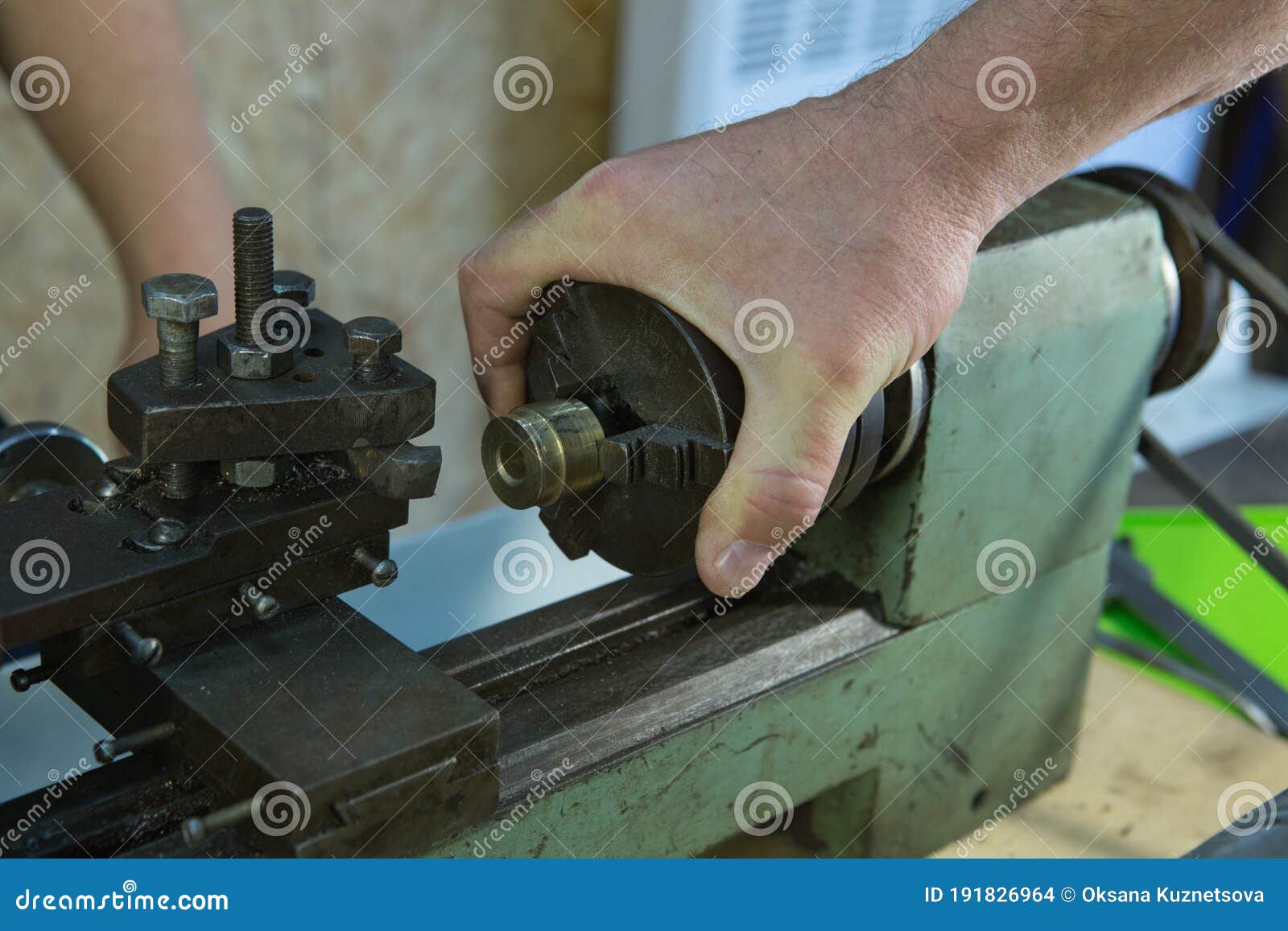 Working on a Lathe. the Machine is Ready for Work. the Wizard Checks ...