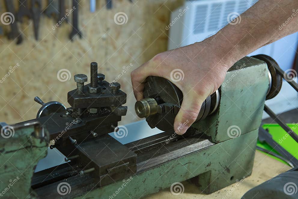 Working on a Lathe. the Machine is Ready for Work. the Wizard Checks ...