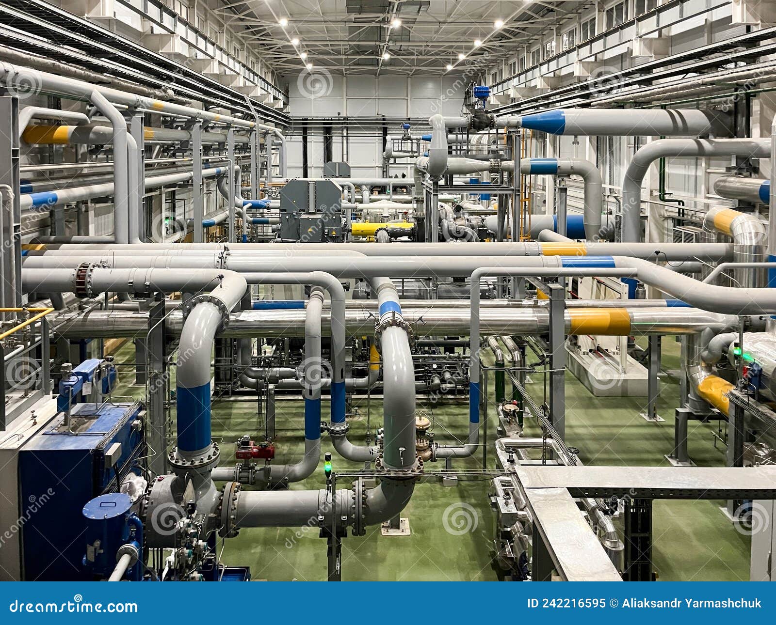 Machine Room with Industrial Compressors and Pipelines Stock Image ...