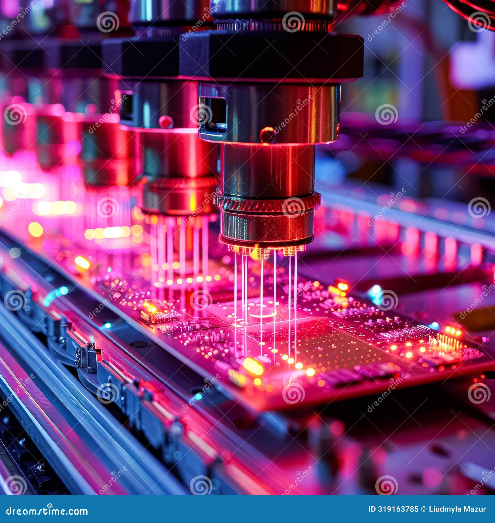 A Machine is Spraying a Red Light on a Circuit Board Stock Image ...