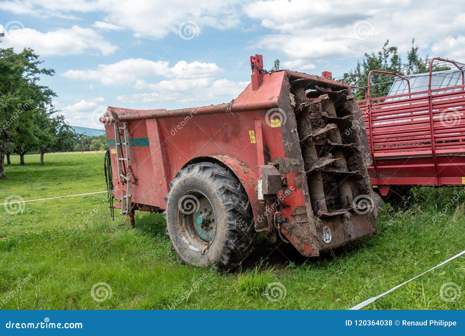 Machine for Spreading Manure in the Fields Stock Photo - Image of ...
