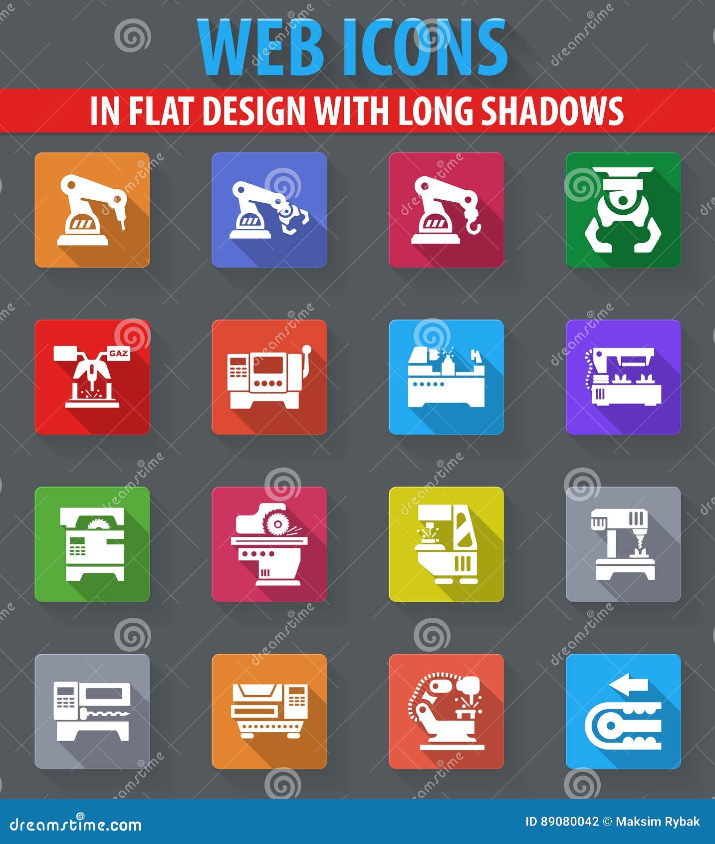 Machine tool icons set stock vector. Illustration of equipment - 89080042