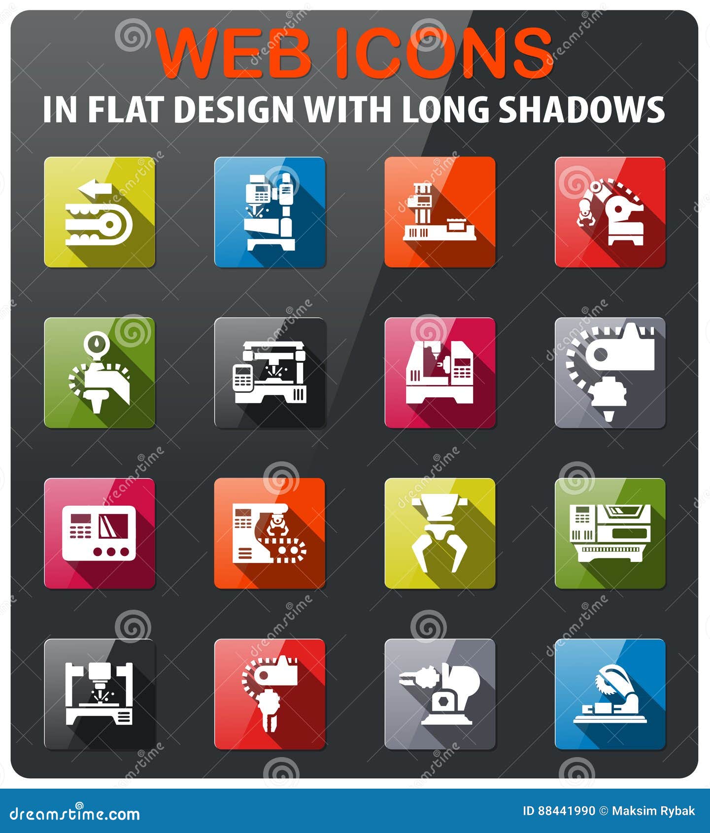 Machine tools icon set stock illustration. Illustration of technology ...