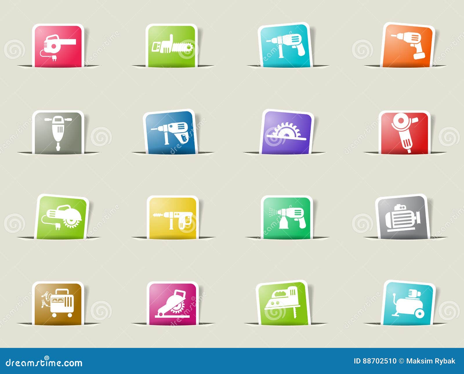 Machine tools icon set stock illustration. Illustration of hammer ...