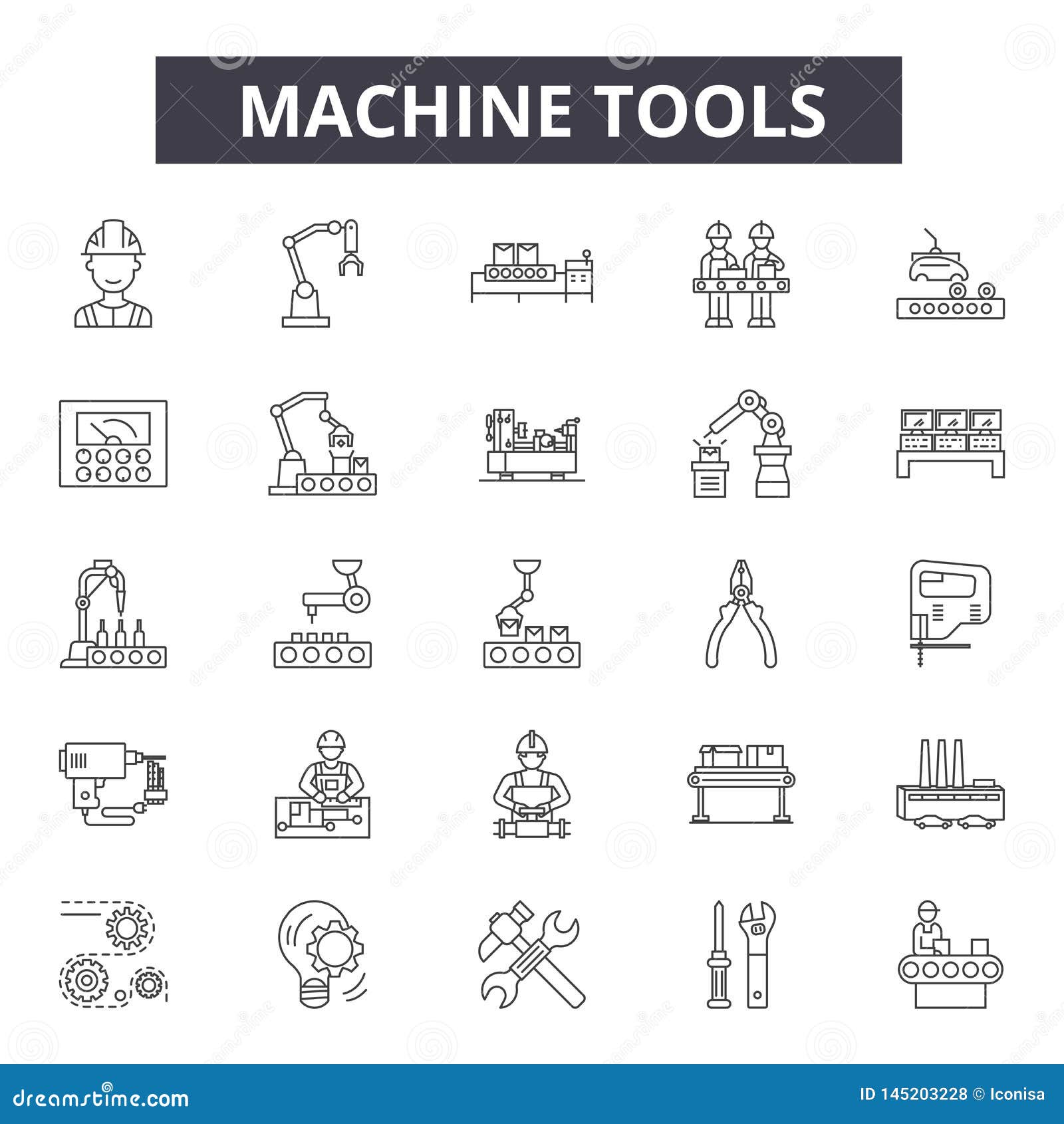 Machine Tools Line Icons, Signs, Vector Set, Outline Illustration ...