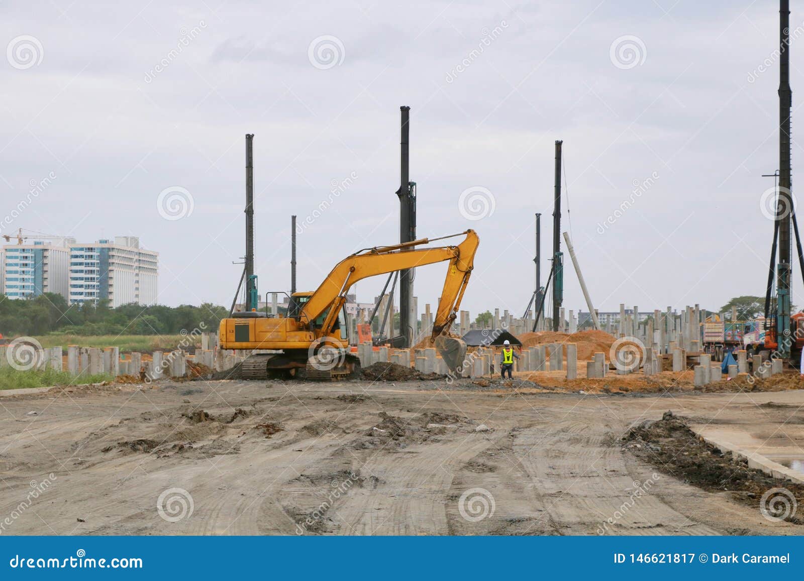 Machine Used for Building Foundation Work in Large Construction Site ...