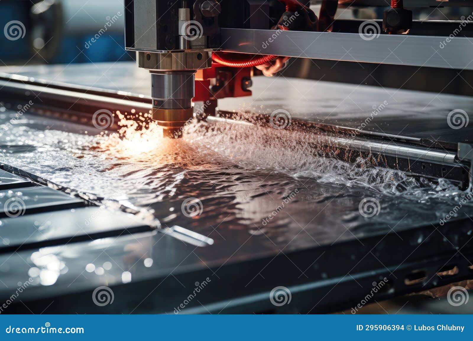 Machine Using Water Pressure To Cut through Stainless Steel Materials ...