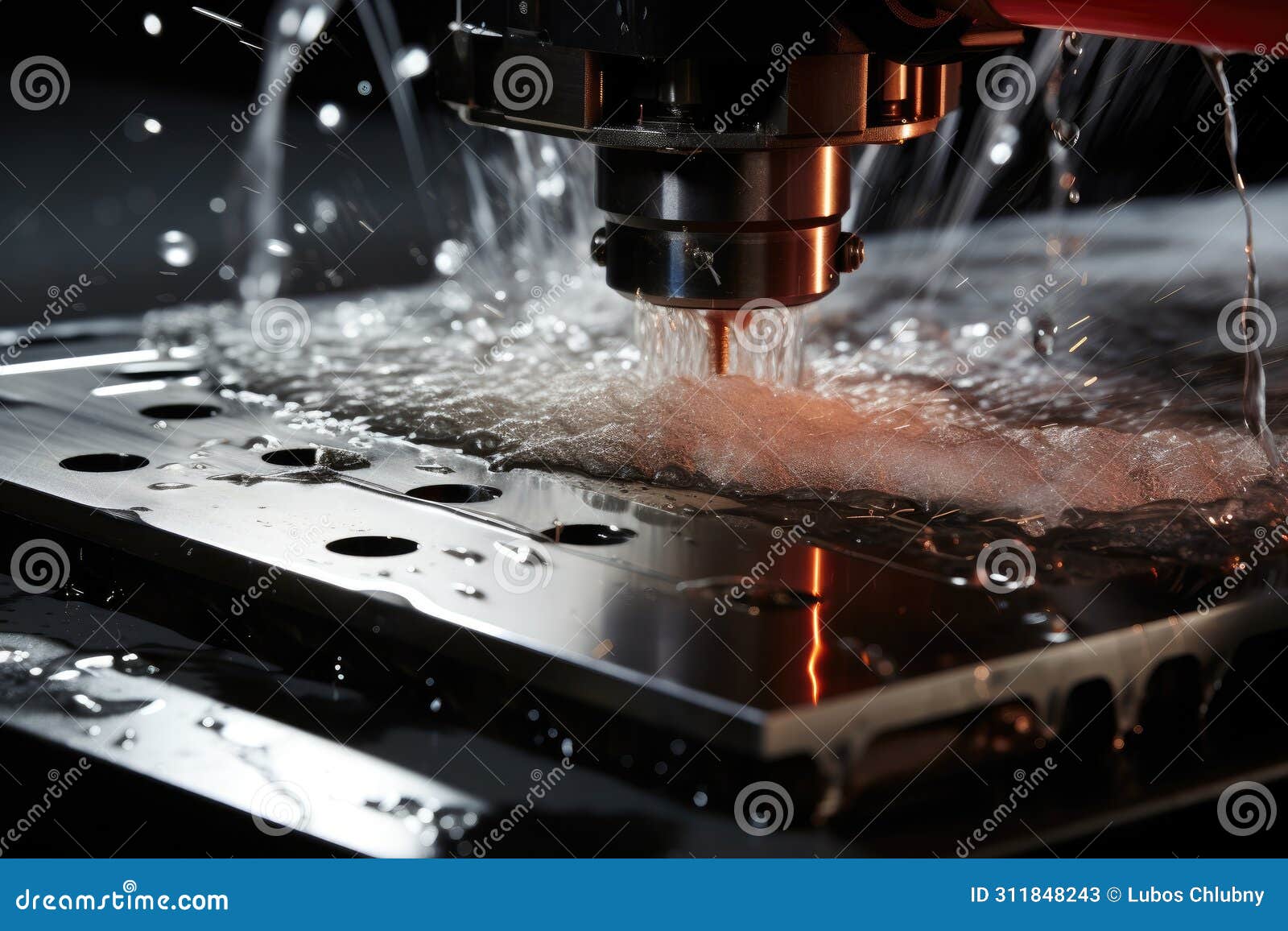 Machine Using Water Pressure To Cut through Stainless Steel Materials ...