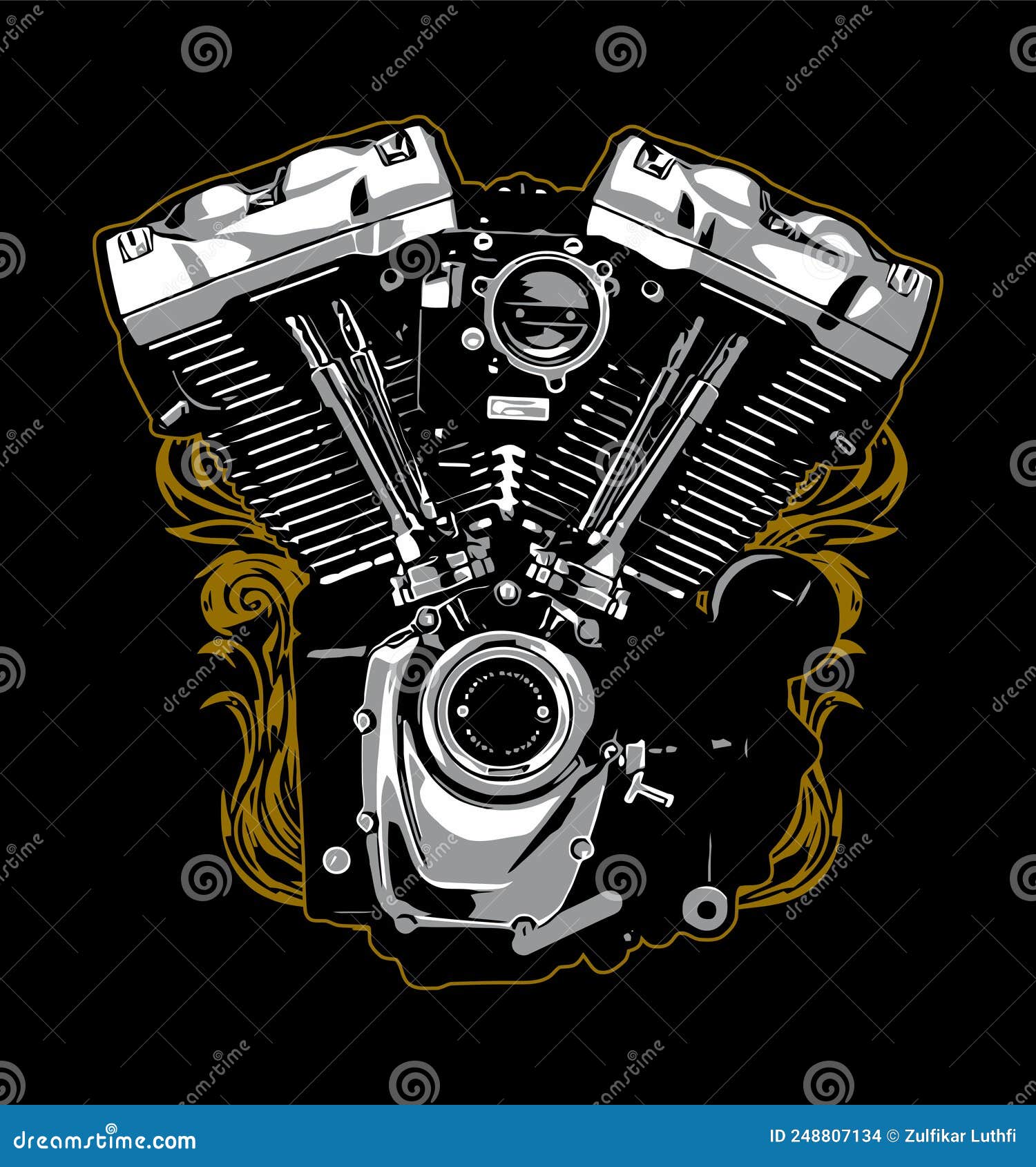 Machine V Twin Background Ornament Stock Illustration - Illustration of ...