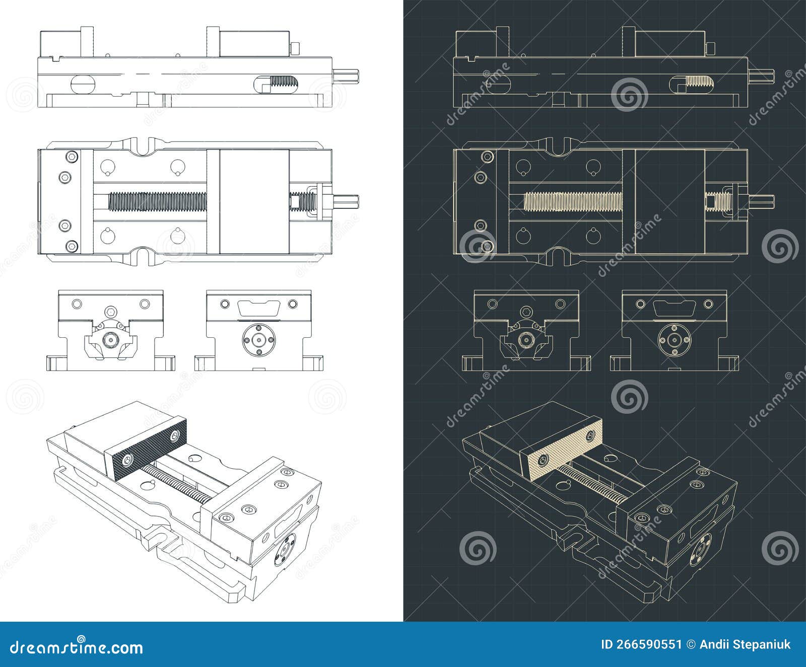 Machine vice blueprints stock vector. Illustration of cogwheel - 266590551