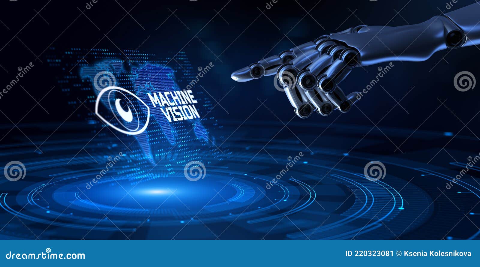 Machine Vision AI Artificial Intelligence Concept. Robot Hand Pressing ...