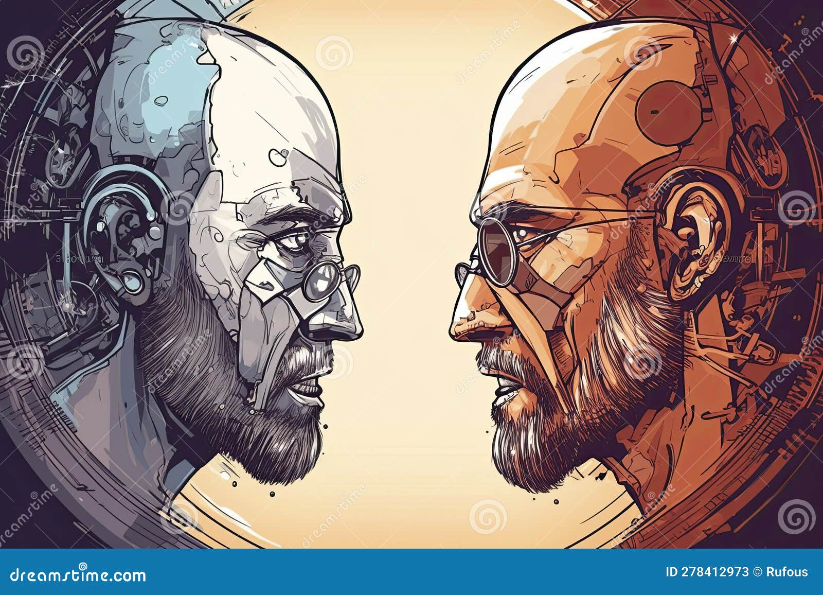 Machine Vs Human: Robot and Man Facing Each Other Stock Illustration ...