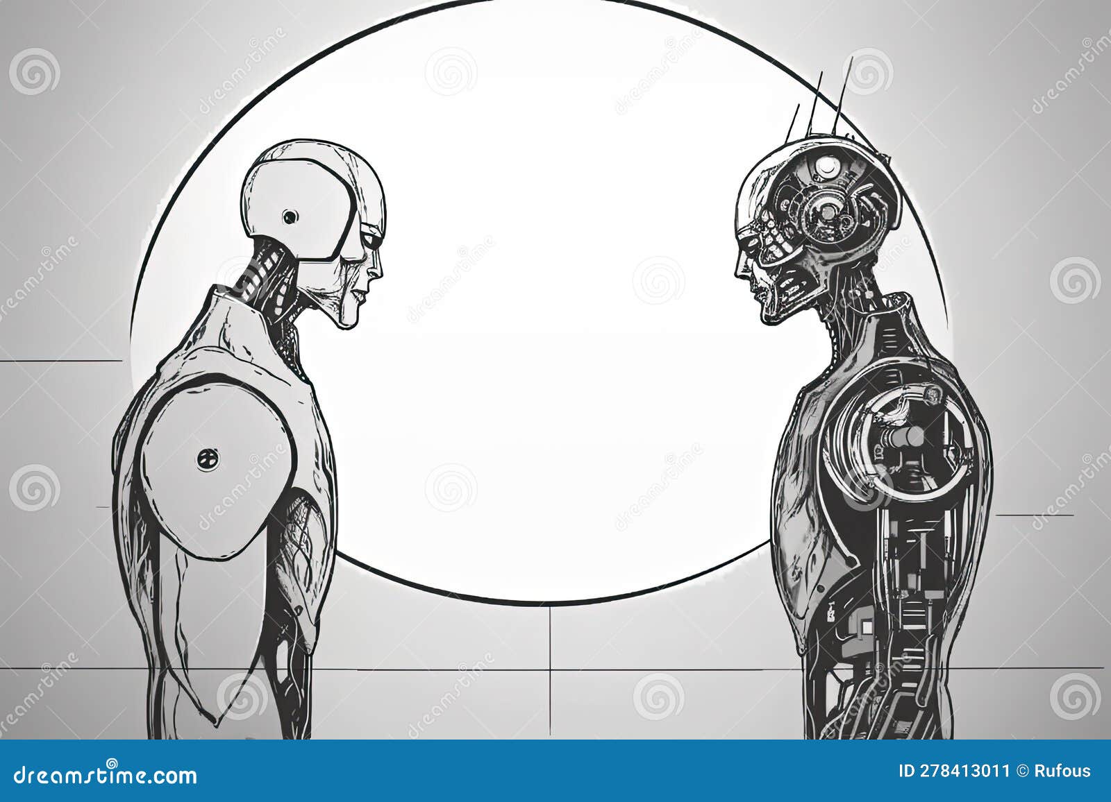 Machine Vs Human: Robot and Man Facing Each Other Stock Illustration ...